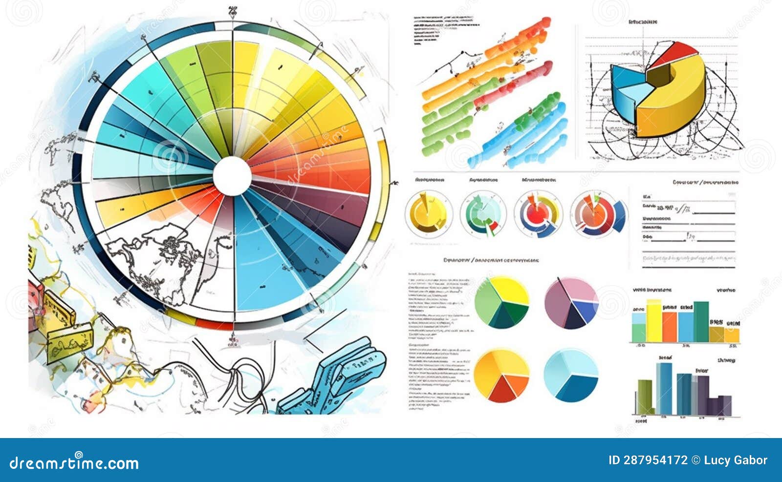 Data Visualization Charts Diagrams, Vibrantly Illustration with White ...
