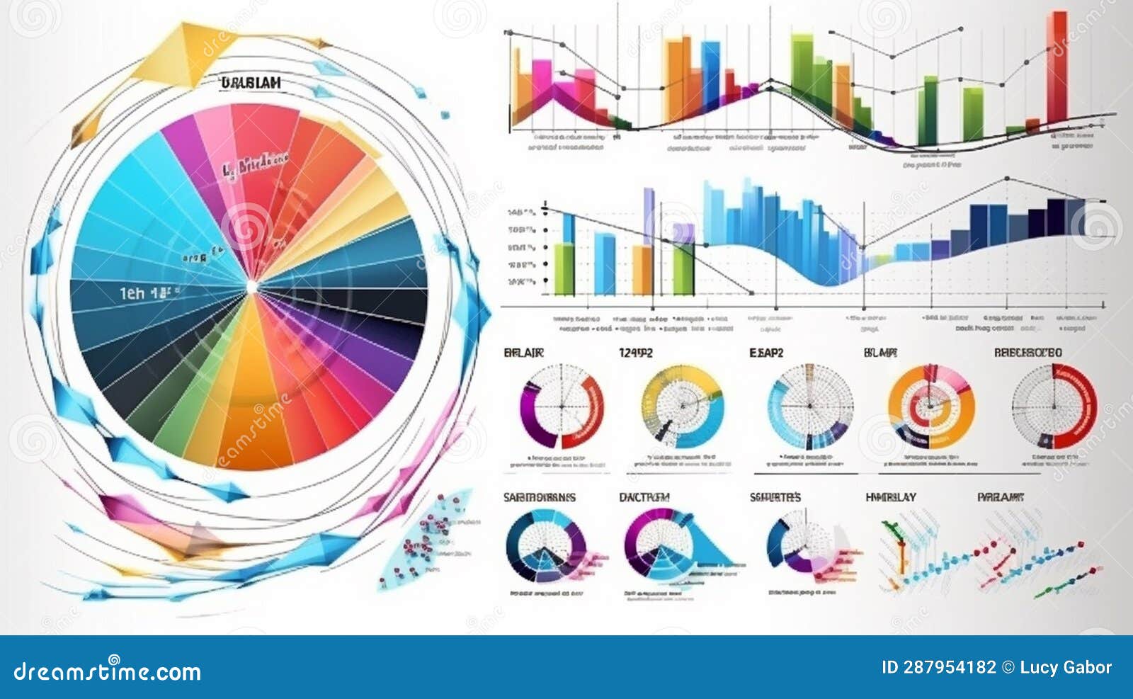 Data Visualization Charts Diagrams, Vibrantly Illustration with White ...