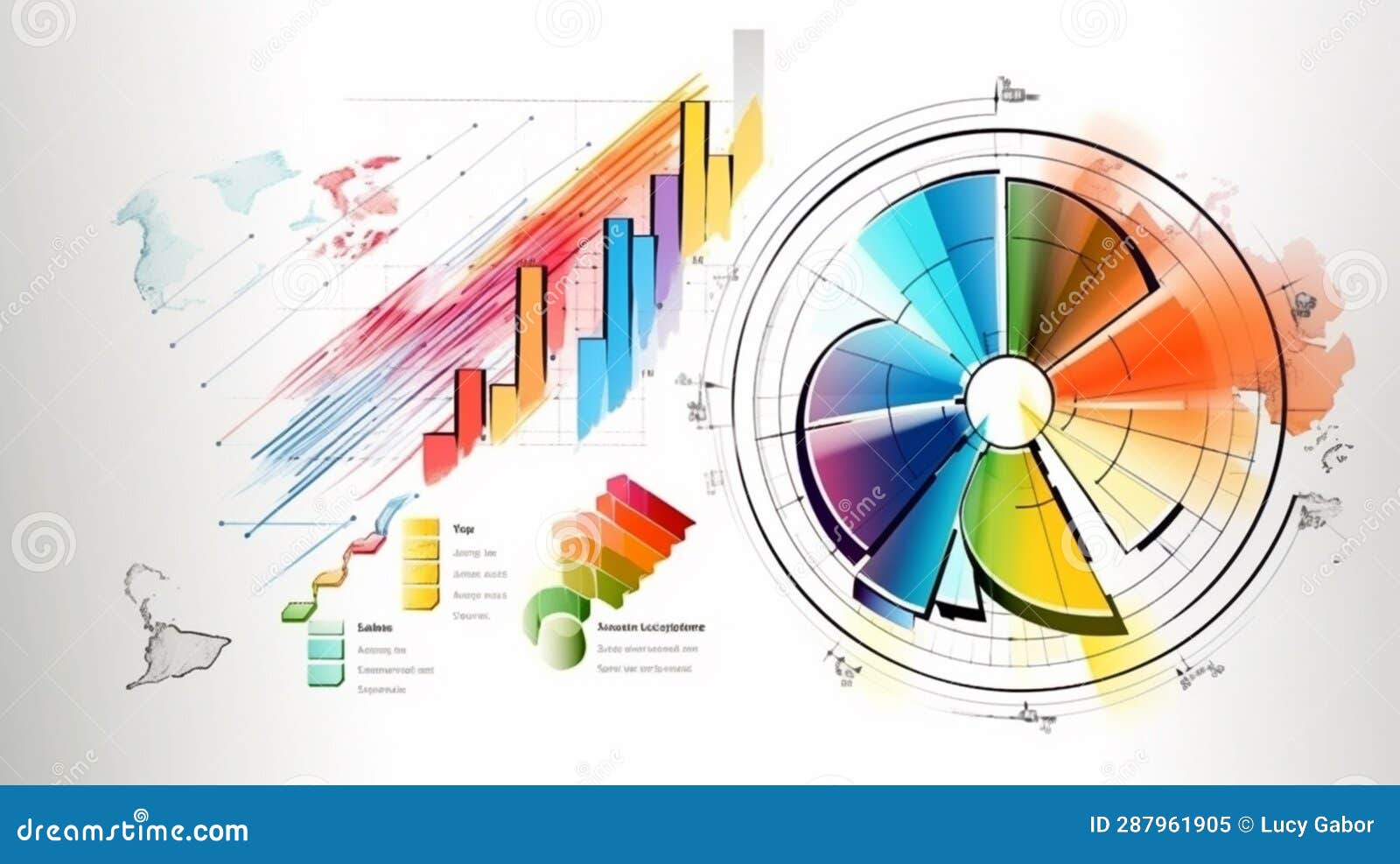 Data Visualization Charts Diagrams, Vibrantly Illustration with White ...