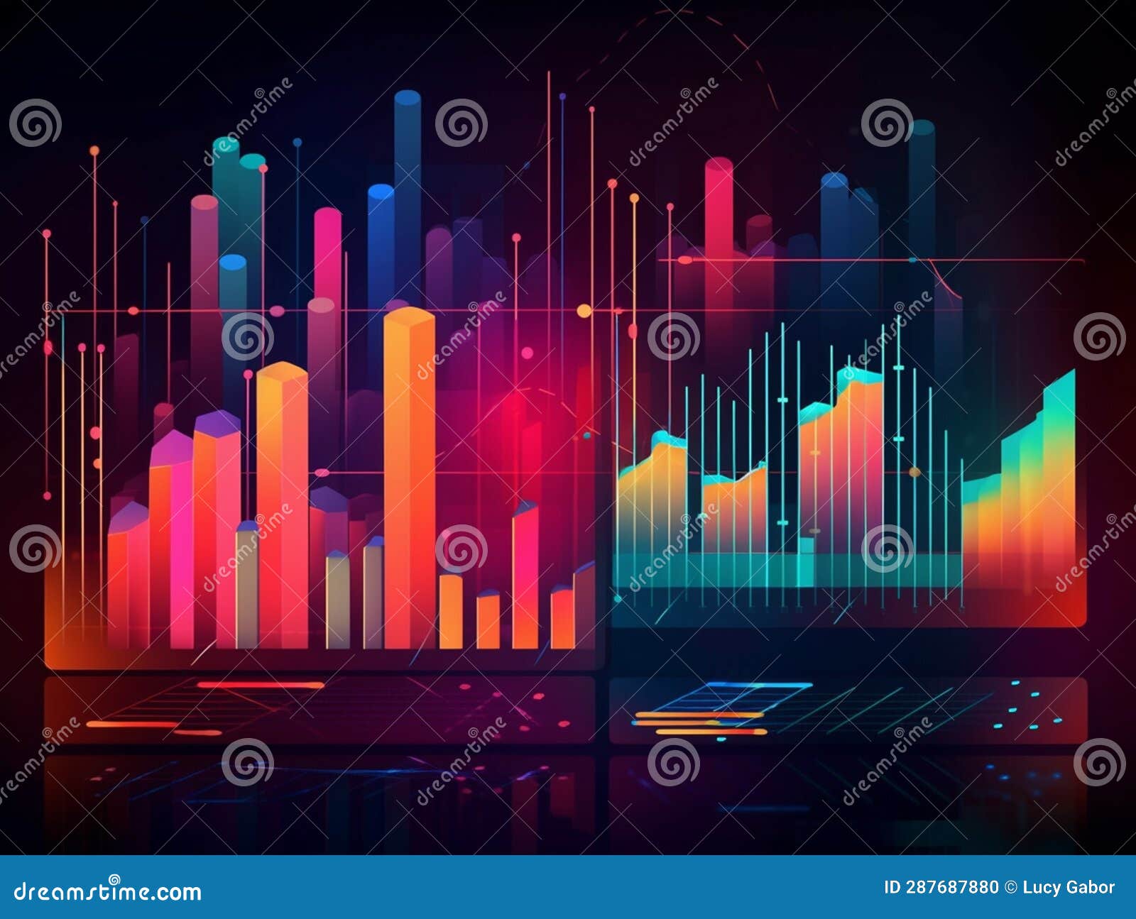 Data Visualization Charts Diagrams, Vibrantly Illustration with ...