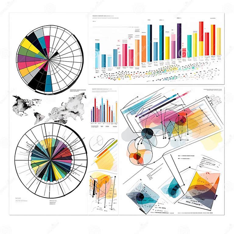 Data Visualization Charts Diagrams, Vibrantly Illustration with White ...