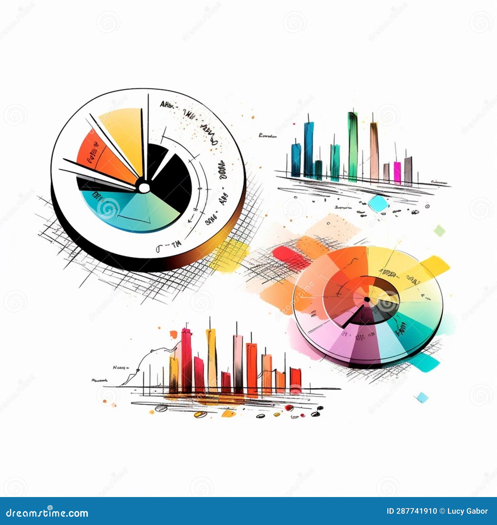 Data Visualization Charts Diagrams, Vibrantly Illustration with White ...