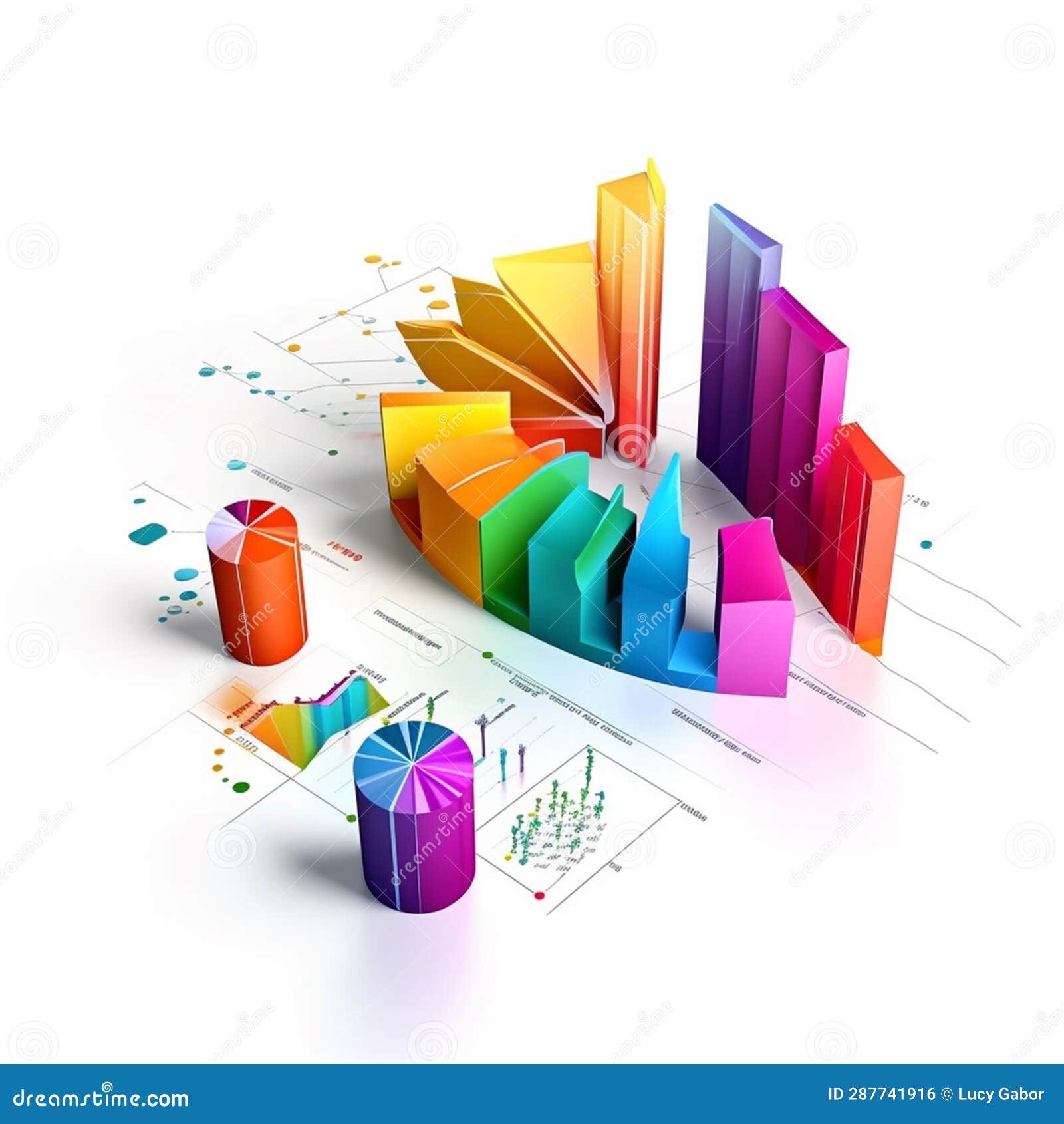 Data Visualization Charts Diagrams, Vibrantly Illustration with White ...