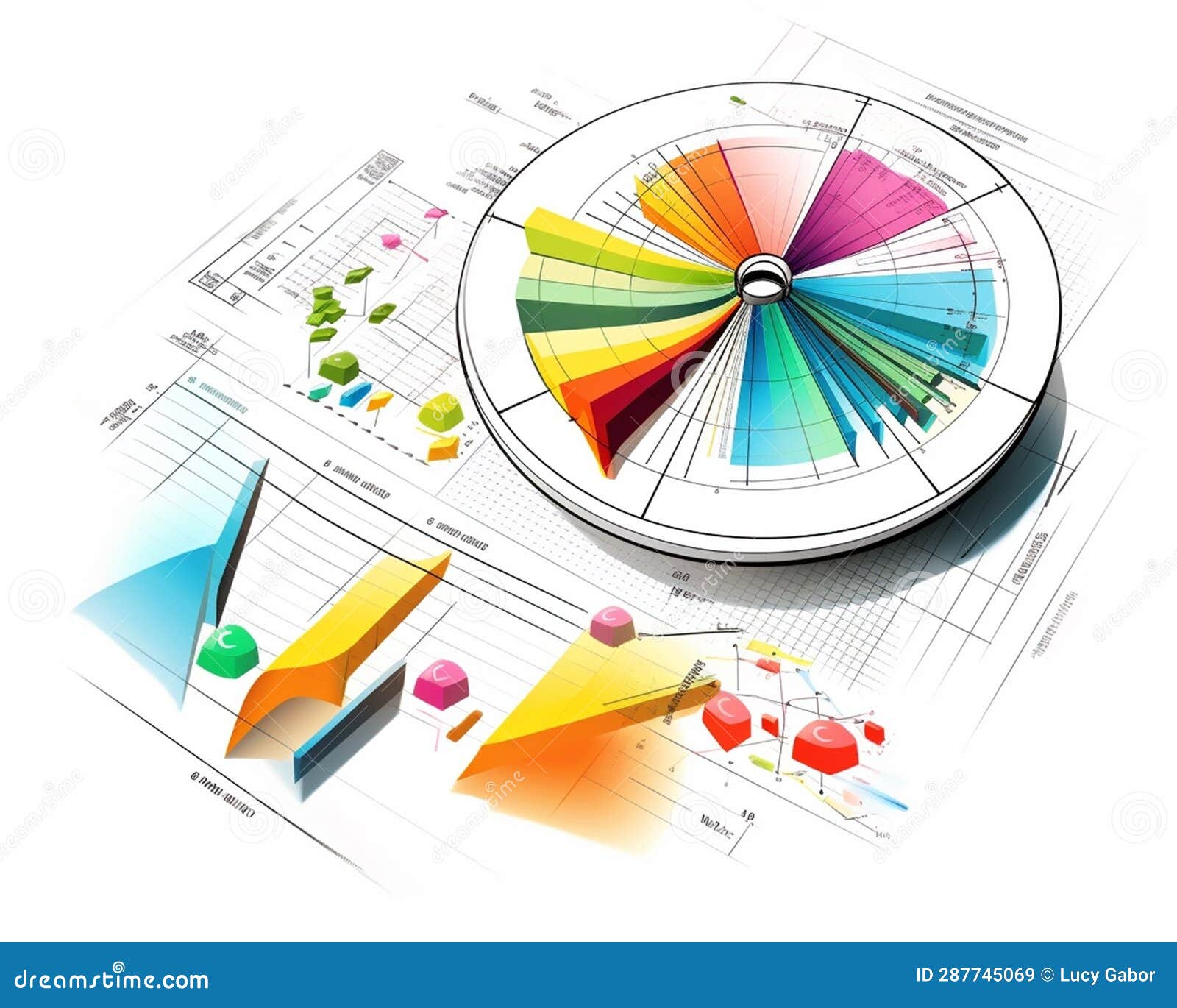Data Visualization Charts Diagrams, Vibrantly Illustration with White ...