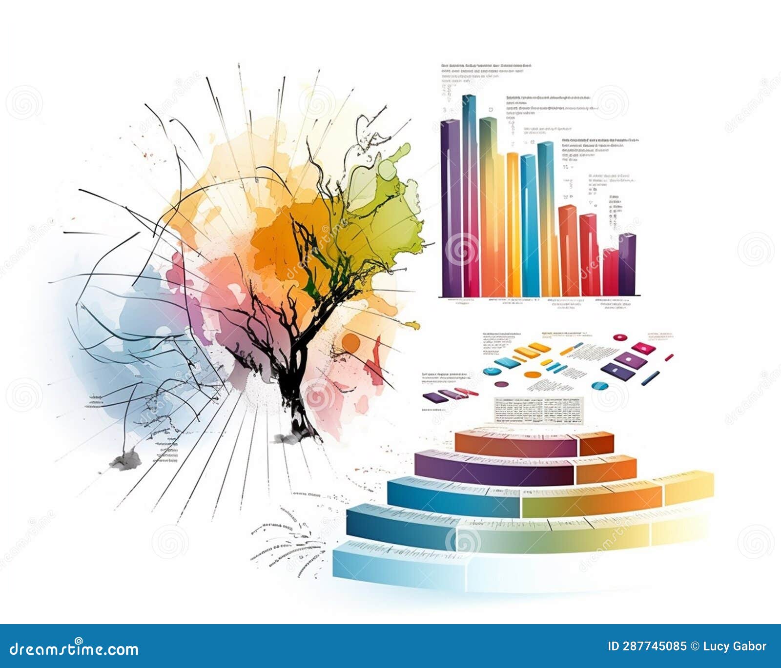 Data Visualization Charts Diagrams, Vibrantly Illustration with White ...