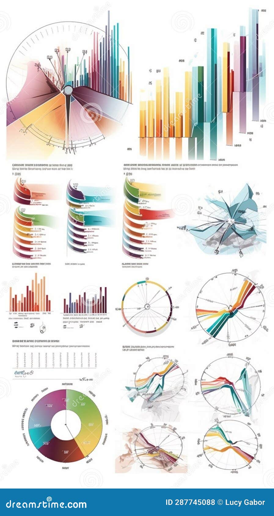 Data Visualization Charts Diagrams, Vibrantly Illustration with White ...