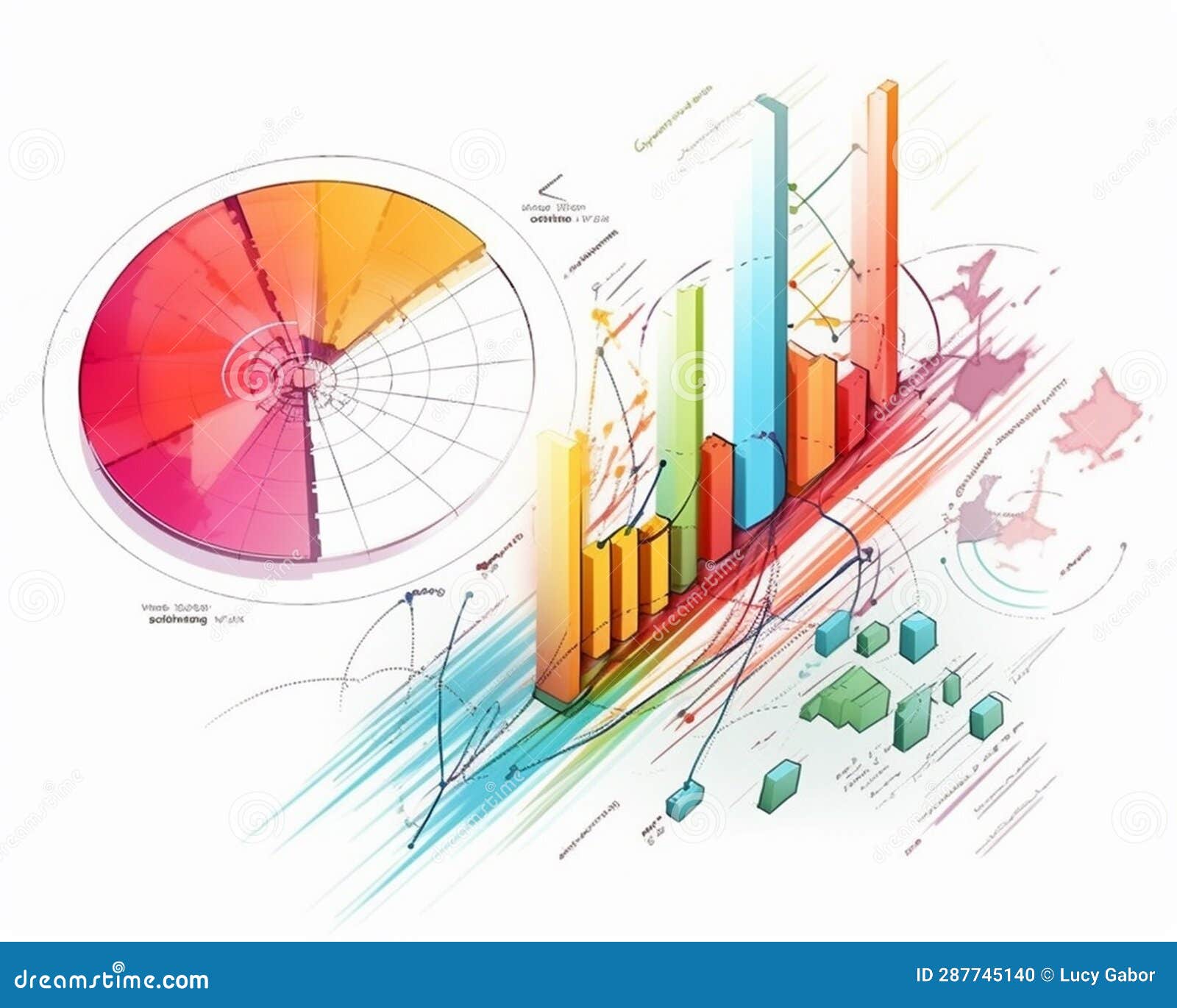 Data Visualization Charts Diagrams, Vibrantly Illustration with White ...