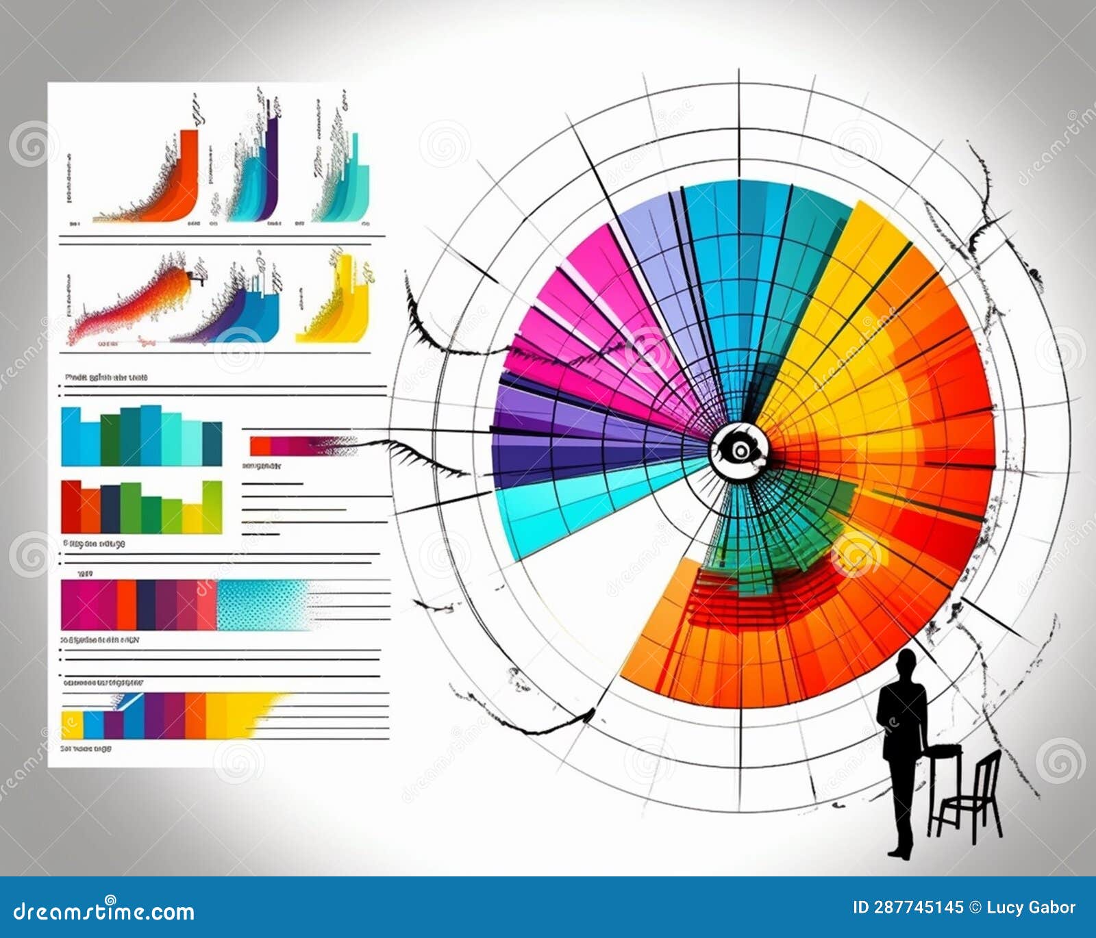 Data Visualization Charts Diagrams, Vibrantly Illustration with White ...