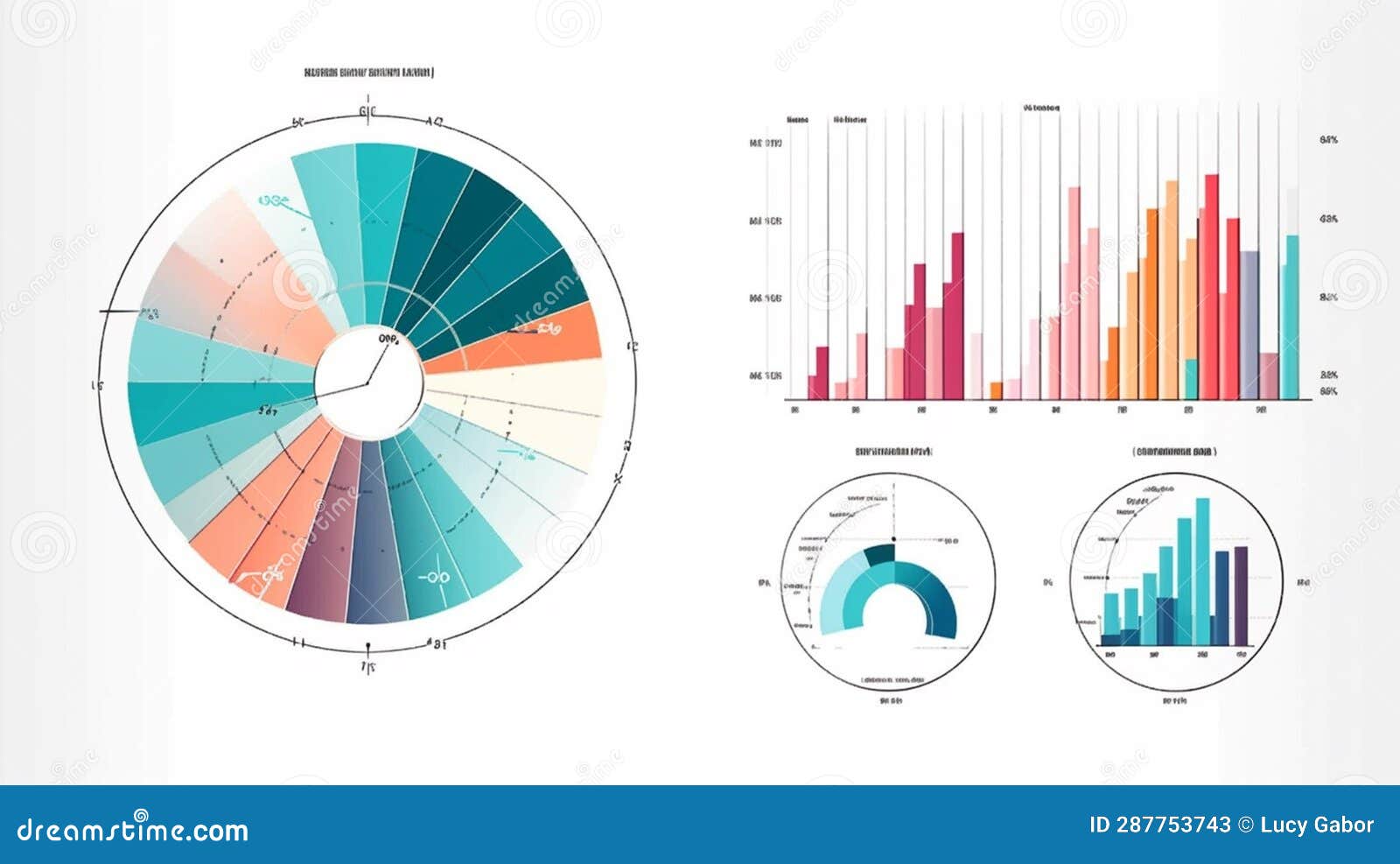 Data Visualization Charts Diagrams, Vibrantly Illustration with White ...