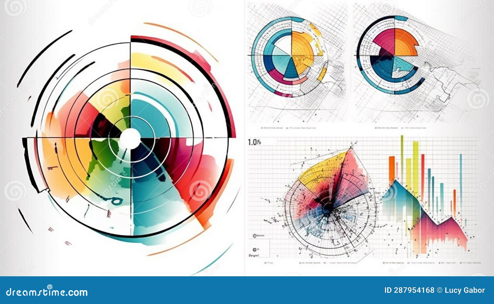Data Visualization Charts Diagrams, Vibrantly Illustration with White ...