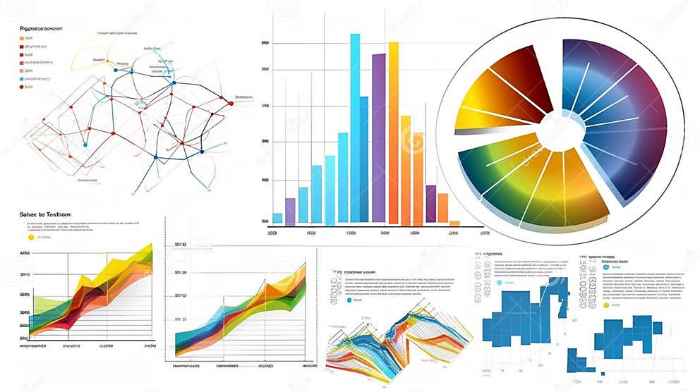 Data Visualization Charts Diagrams, Vibrantly Illustration with White ...