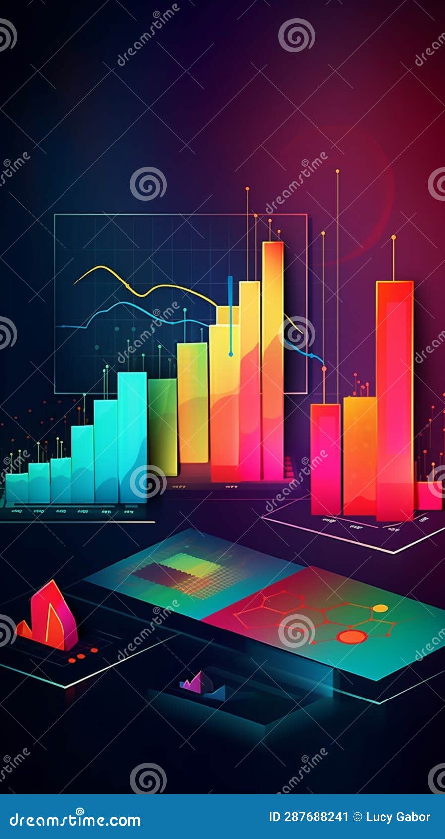 Data Visualization Charts Diagrams, Vibrantly Illustration with ...