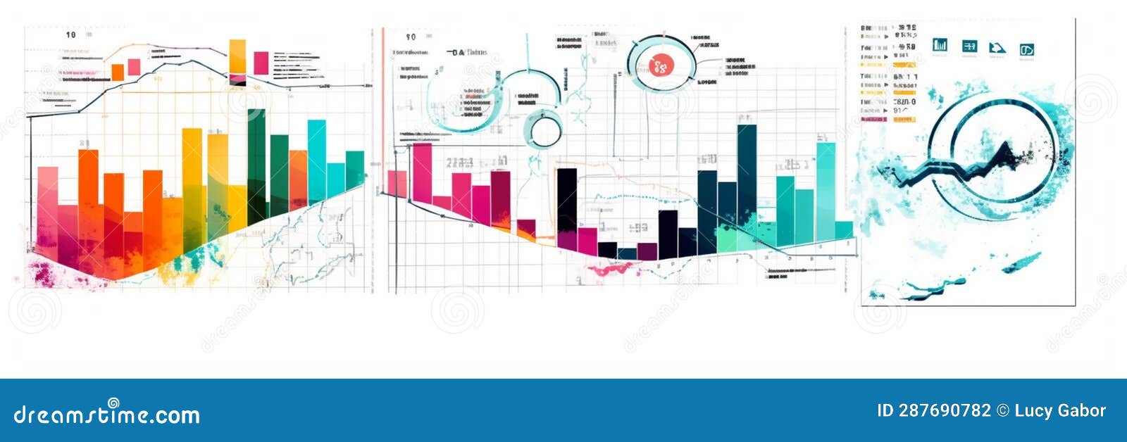 Data Visualization Charts Diagrams, Vibrantly Illustration with White ...