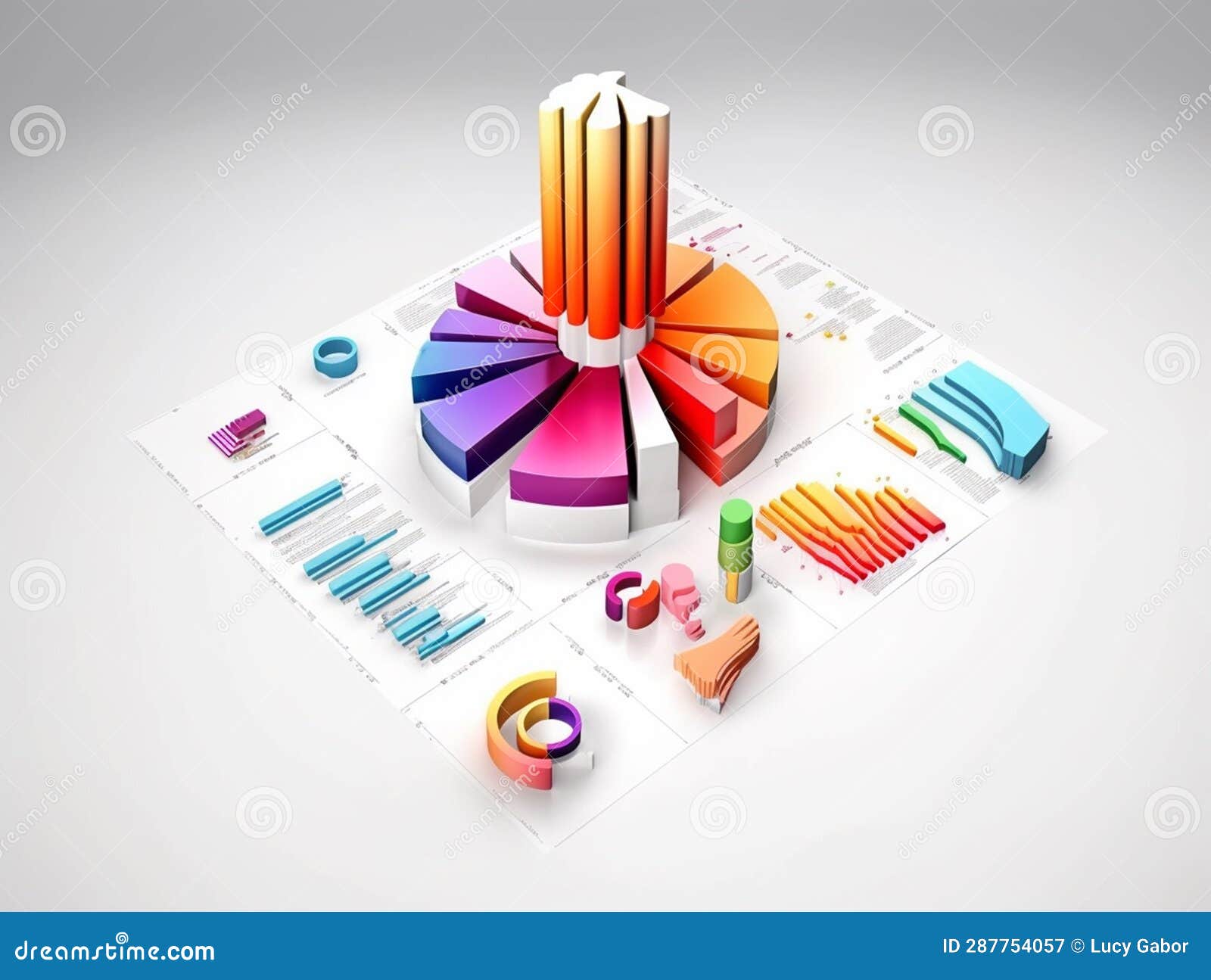 Data Visualization Charts Diagrams, Vibrantly Illustration with White ...