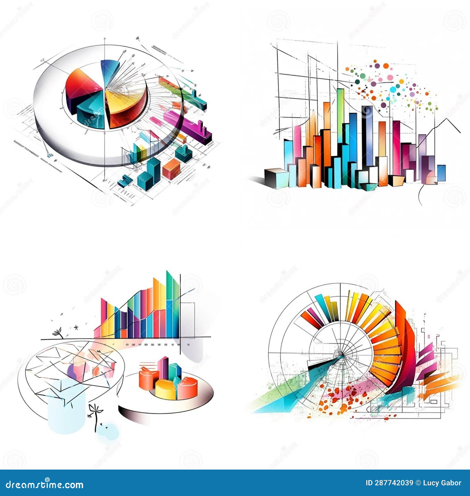 Data Visualization Charts Diagrams, Vibrantly Illustration with White ...