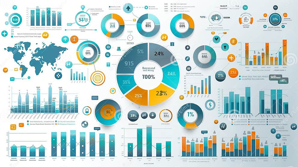 Data Visualization Charts and Graphs with World Map and Percentages ...