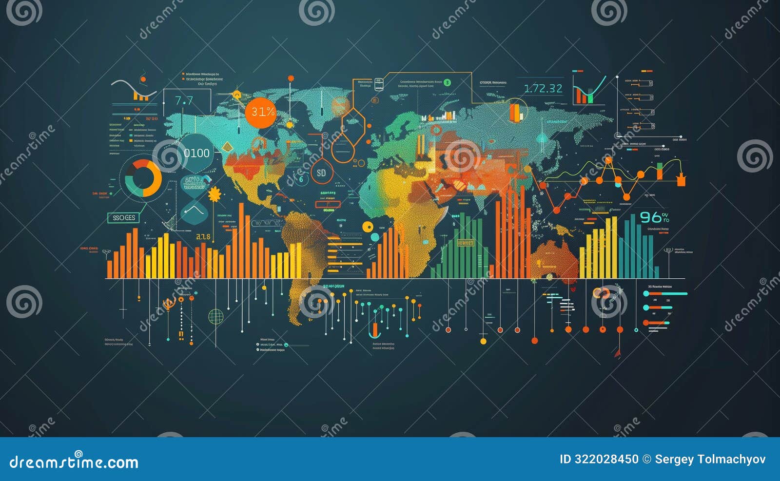 Data Visualization Charts and Graphs with World Map and Percentages ... Data Visualization Charts and Graphs with World Map and Percentages ...