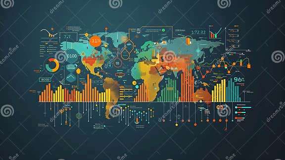 Data Visualization Charts and Graphs with World Map and Percentages Stock Photo - Image of ...