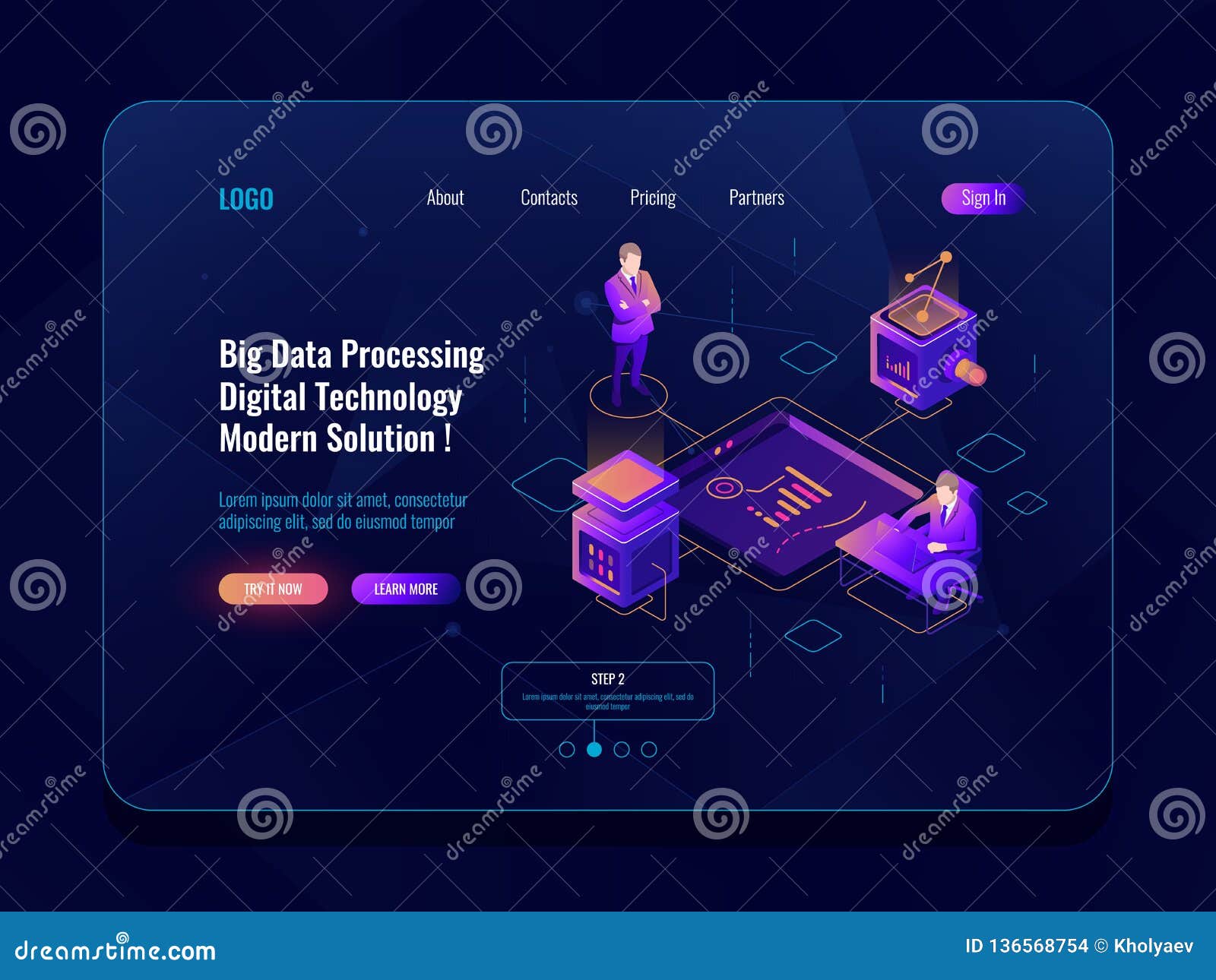 Data Visualization Concept Isometric Banner, Data Analysis, Datacenter ...