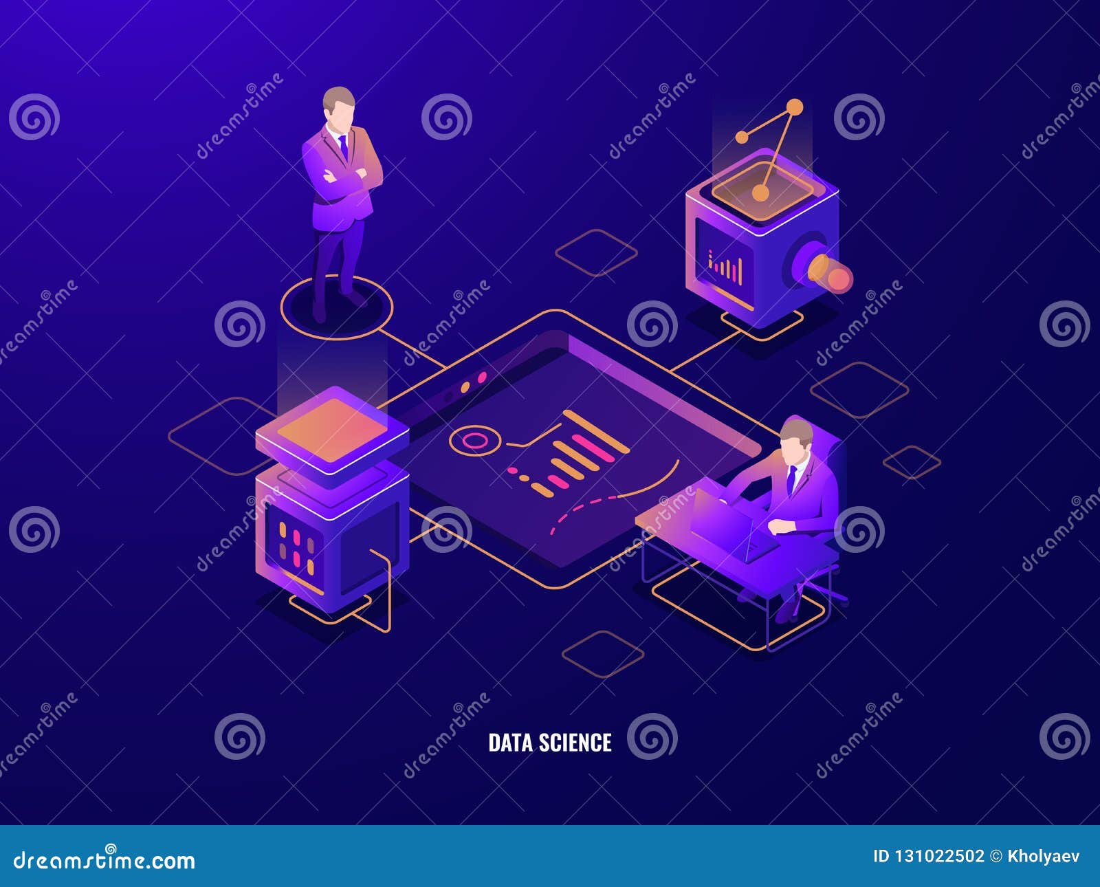 Data Visualization Concept, People Teamwork Isometric Icon ...