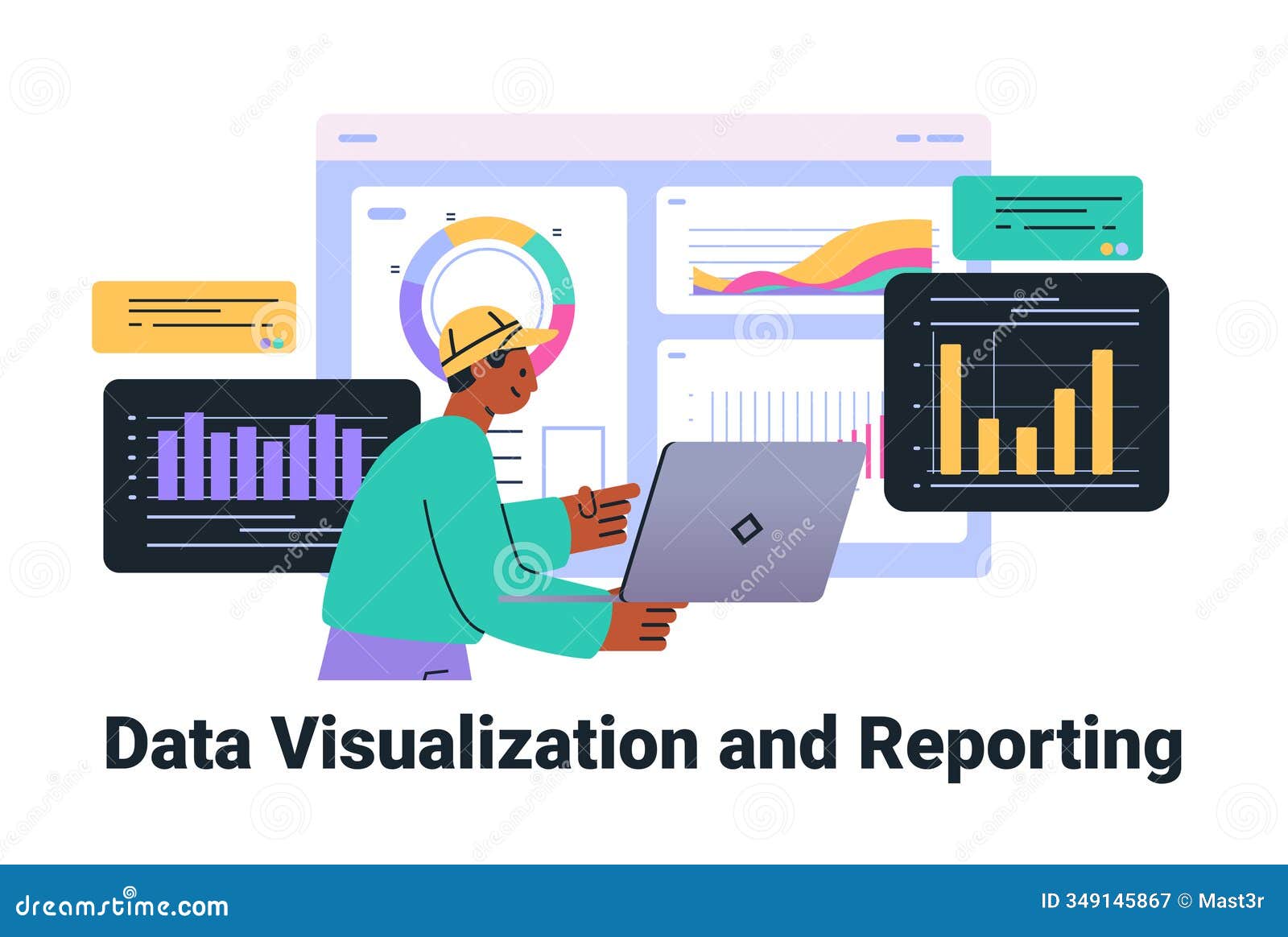 Data Visualization Concept with Person Analyzing Graphs Charts and ...