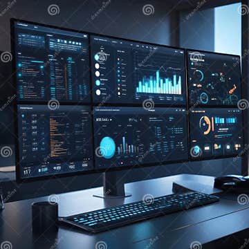 Data Visualization Dashboard with Multiple Monitors and Charts Stock ...