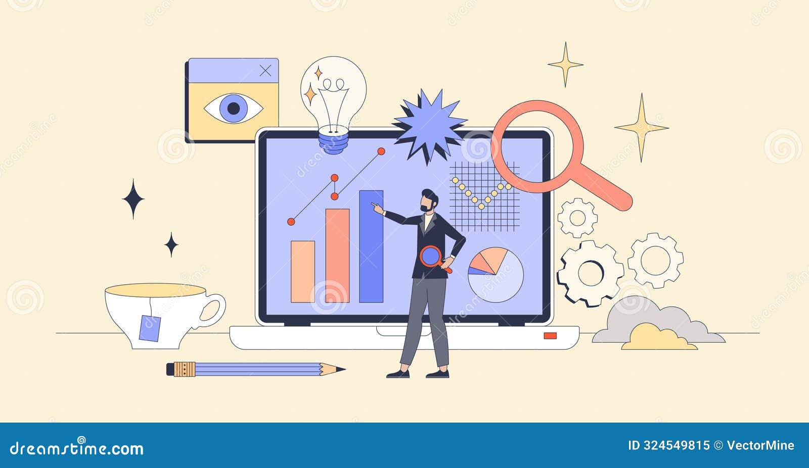 Data Visualization With Graphs And Diagrams Tiny Person Neubrutalism ...