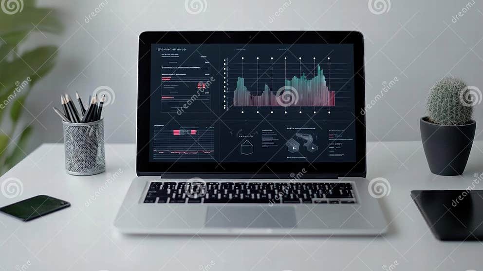 Data Visualization on Laptop, a Modern Workplace Scene Stock Photo ...