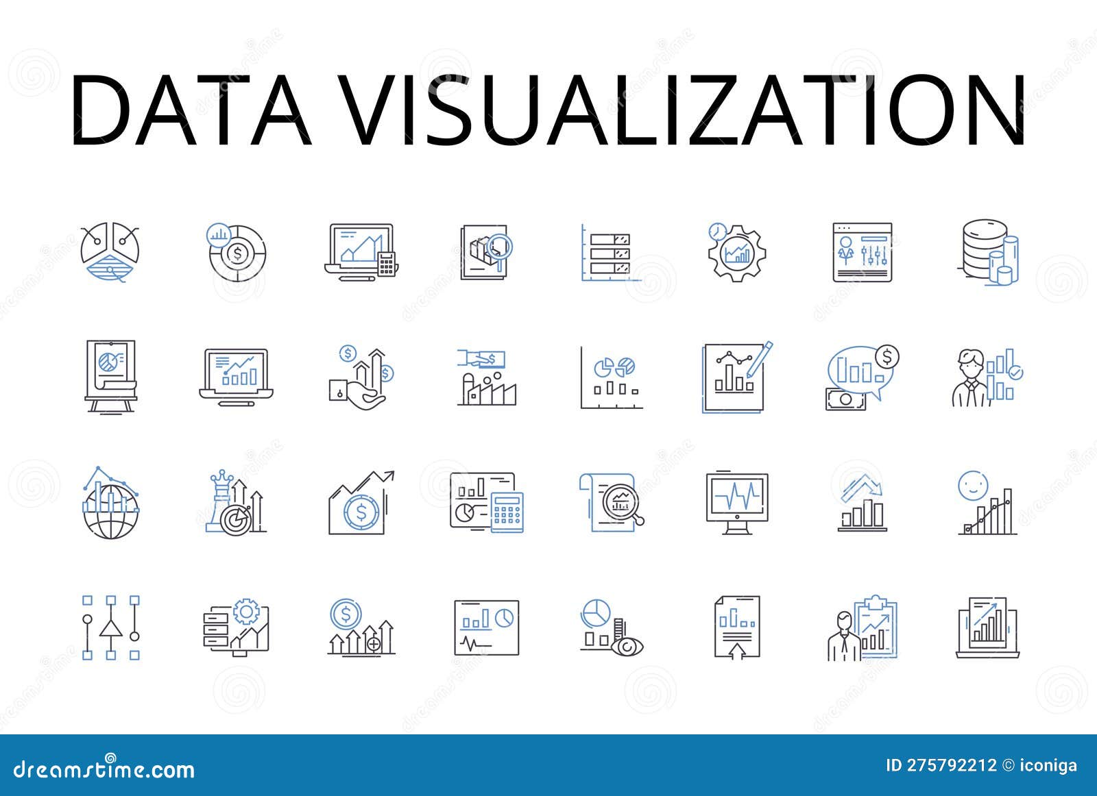 Data Depiction Line Icons Collection. Visualization, Infographic, Graph ...