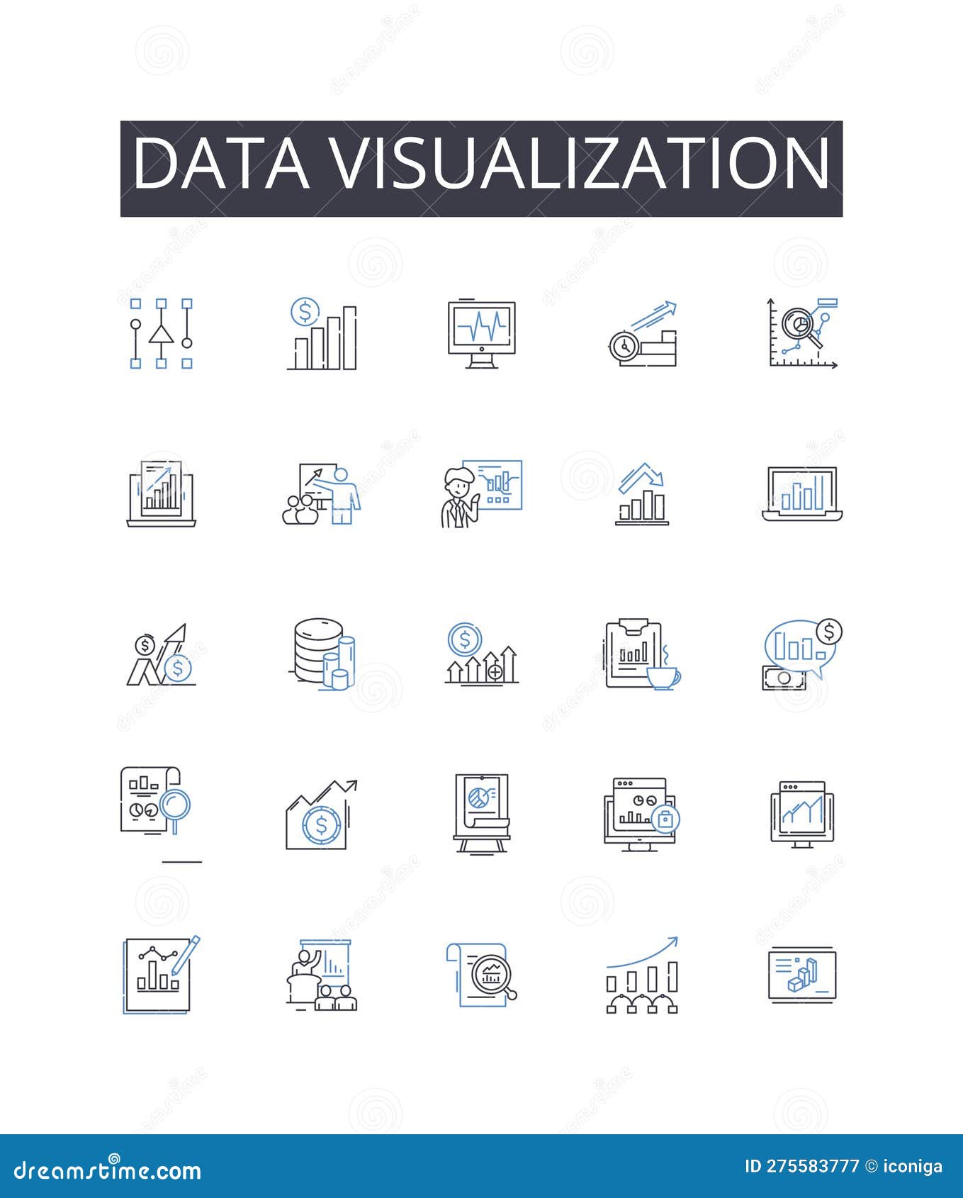 Data Depiction Line Icons Collection. Visualization, Infographic, Graph ...