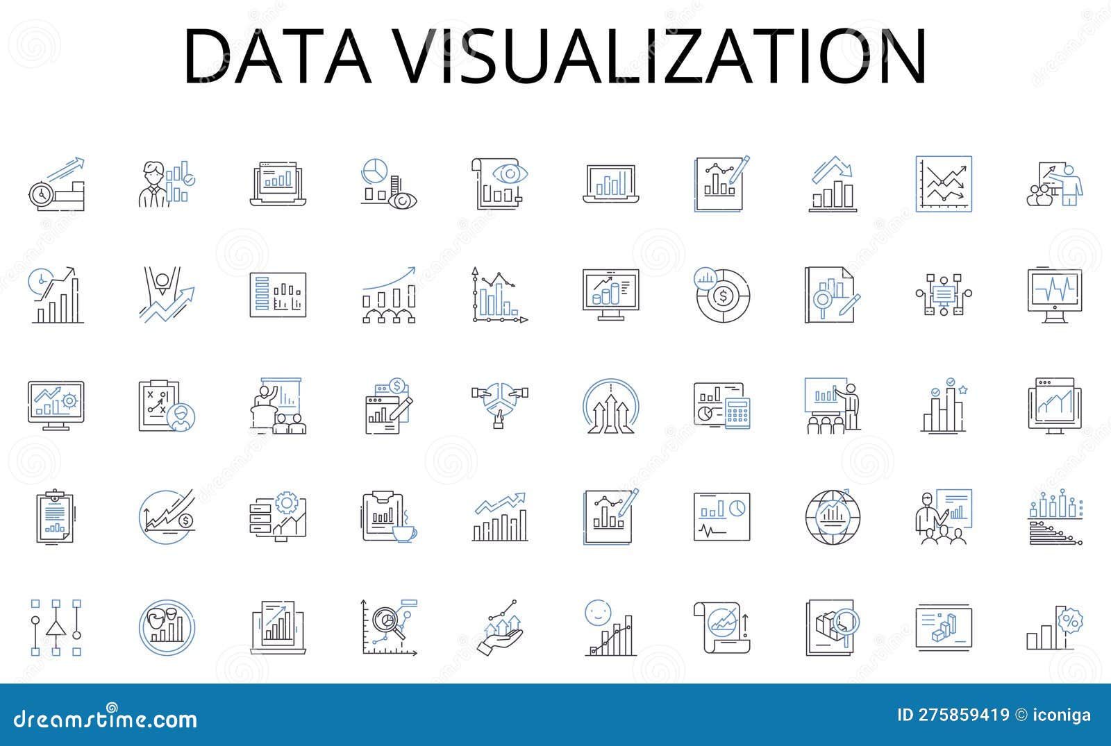 Data Visualization Line Icons Collection Targeting Banners Clicks