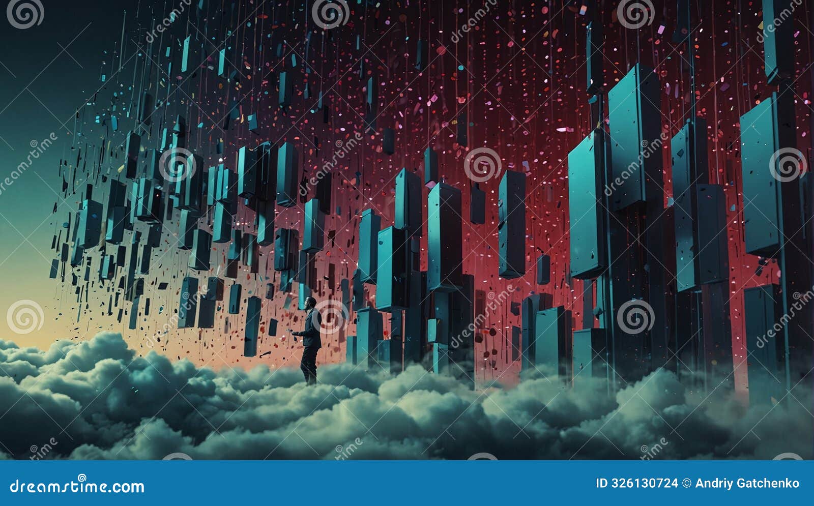 Data Visualized As Floating Structures Above Clouds in Surreal Digital ...