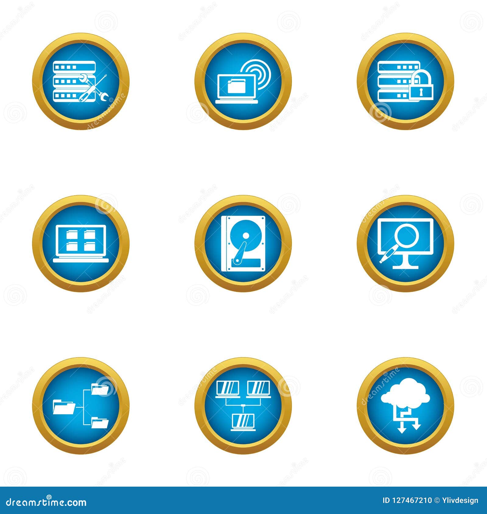 Data Way Icons Set, Flat Style Stock Vector - Illustration of computer ...