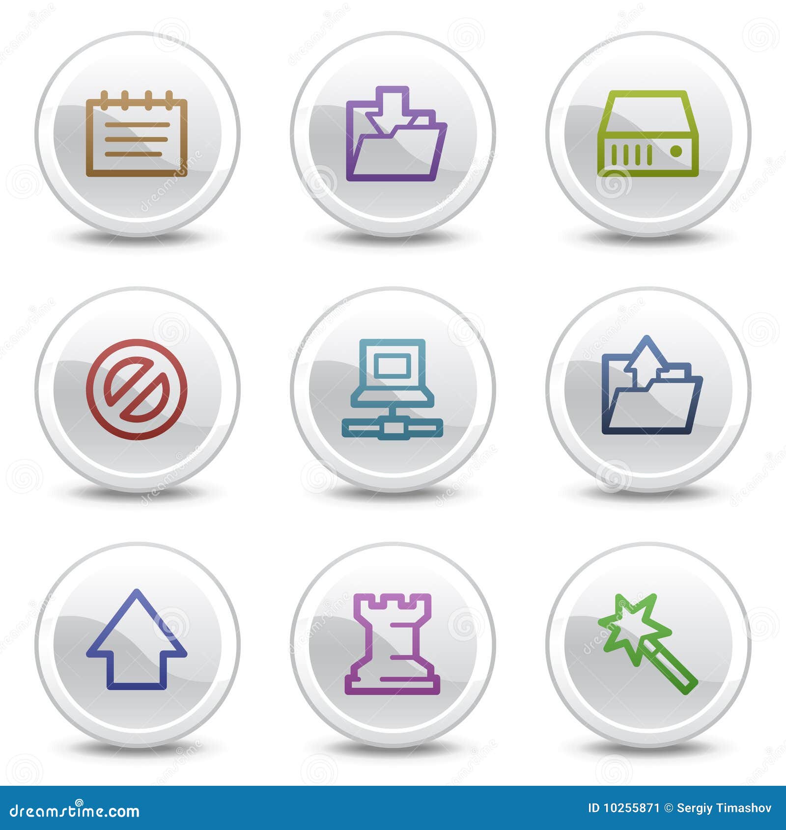 Data Web Colour Icons, White Circle Buttons Stock Vector - Illustration ...