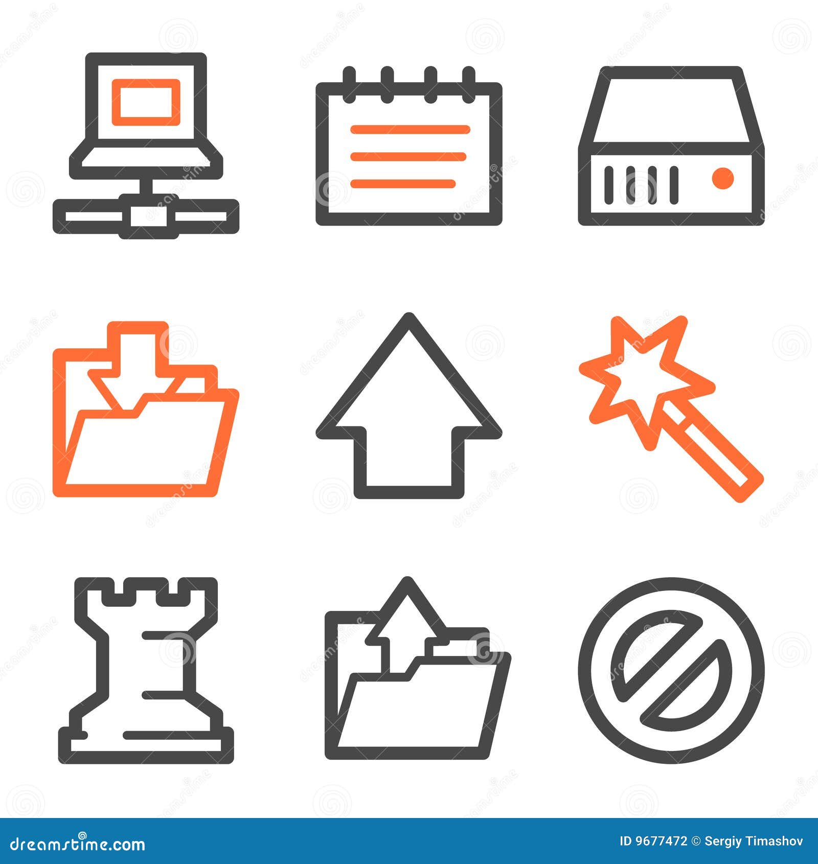 Data Web Icons, Orange and Gray Contour Series Stock Vector ...
