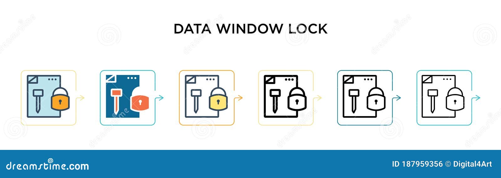Data Window Lock Symbol with a Key Vector Icon in 6 Different Modern ...