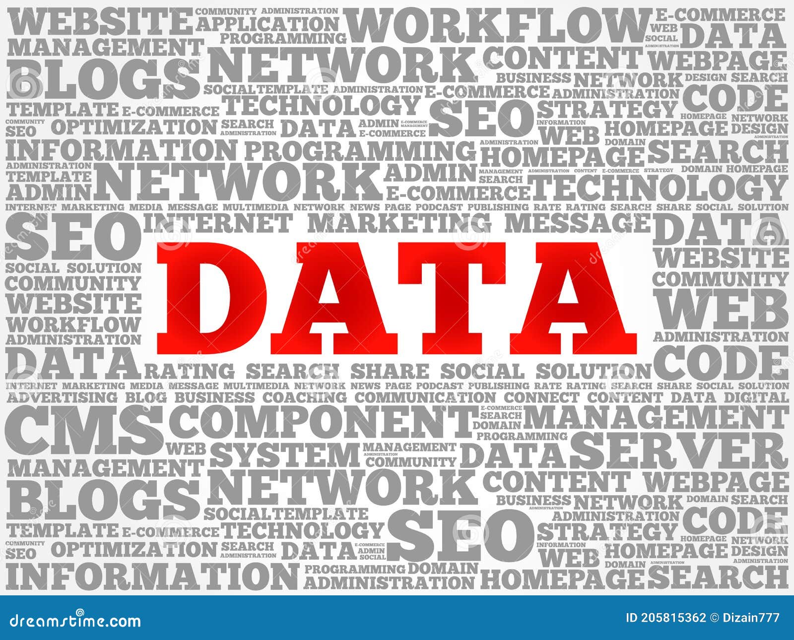 DATA word cloud stock illustration. Illustration of tech - 205815362