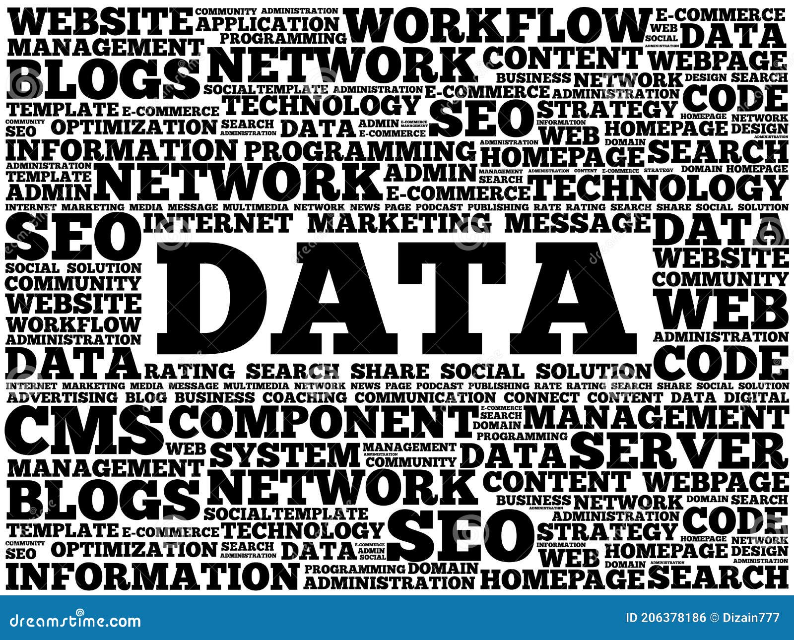 DATA word cloud stock illustration. Illustration of database - 206378186