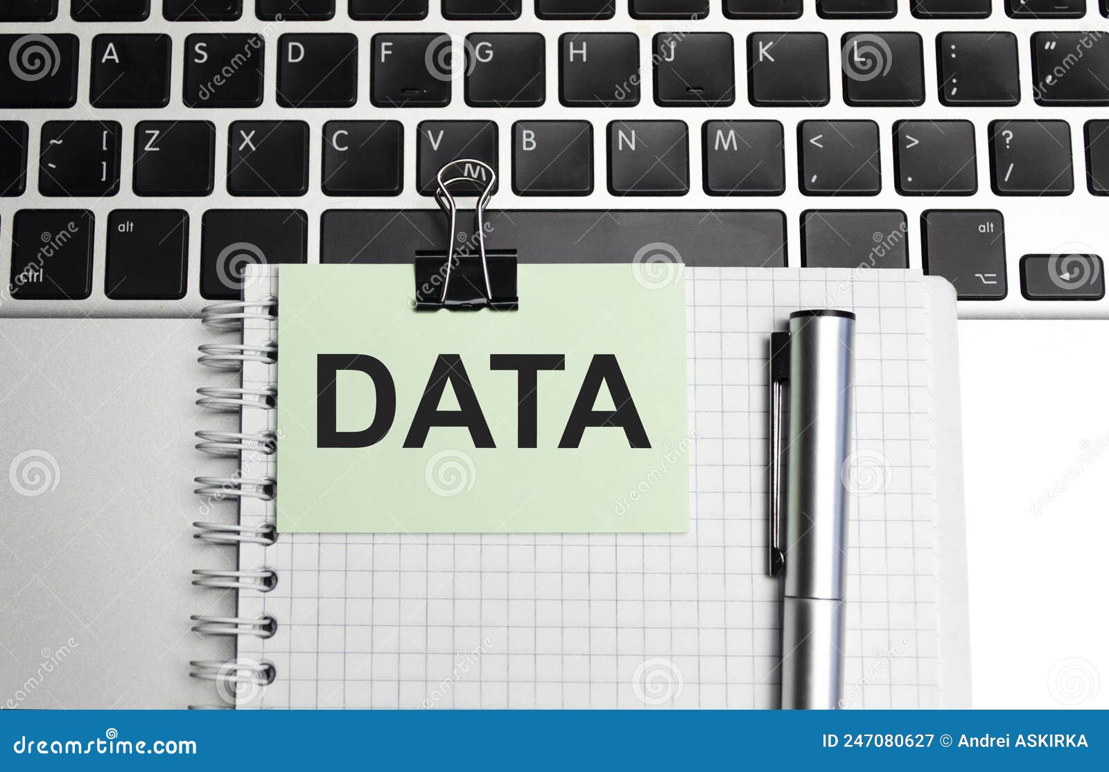 Data Word on the Green Sticker with Pen and Laptop Stock Image - Image ...