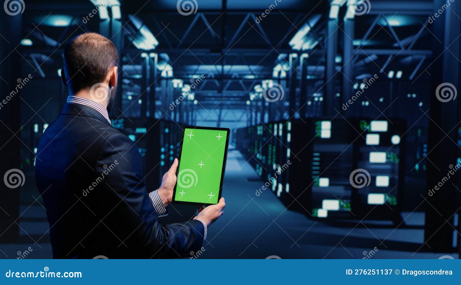 Database Admin Analyzing Greenscreen Display on Tablet Stock Image - Image of server, technology ...