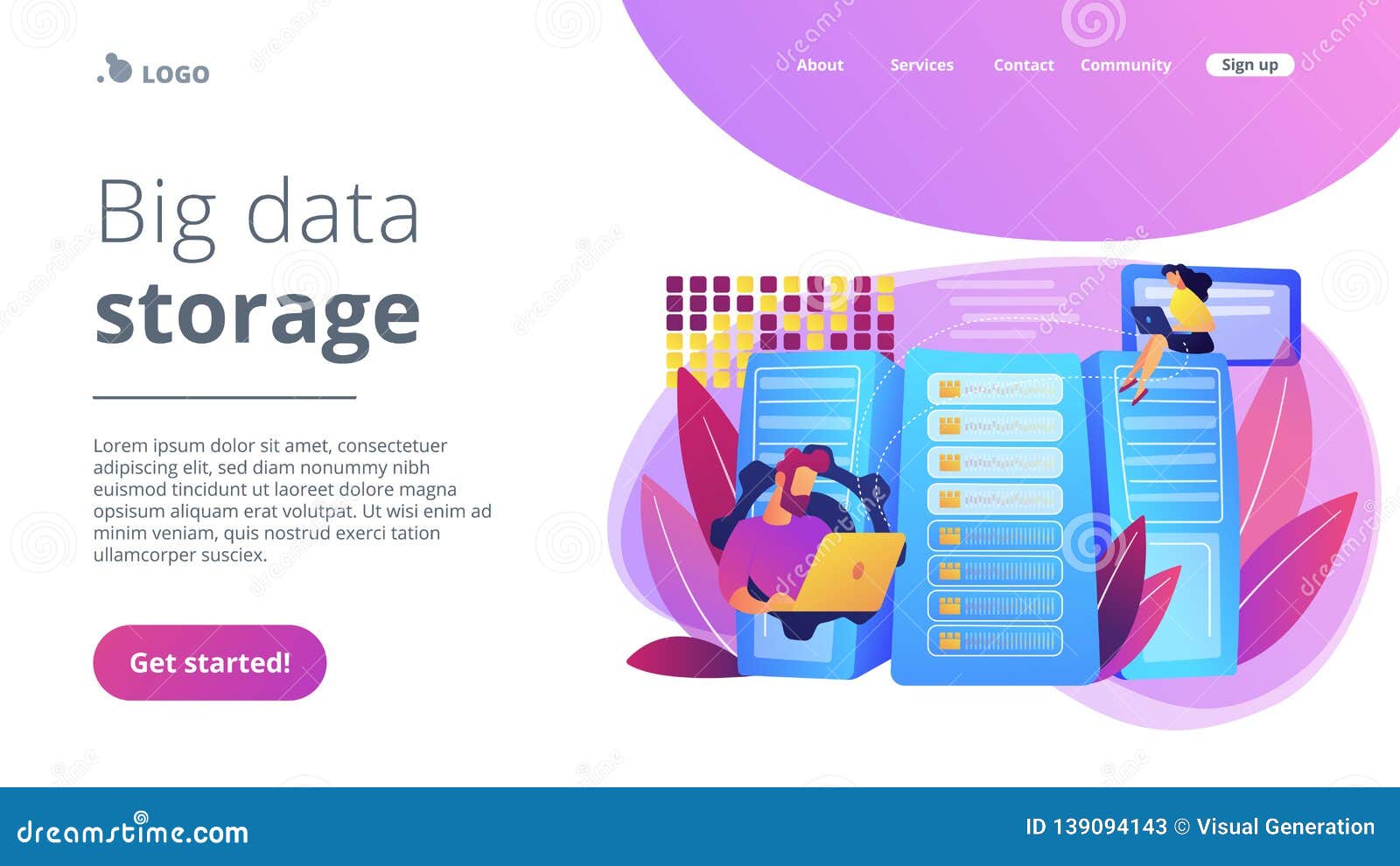 Big Data Storage Concept Landing Page. Stock Vector - Illustration of neon, layout: 139094143