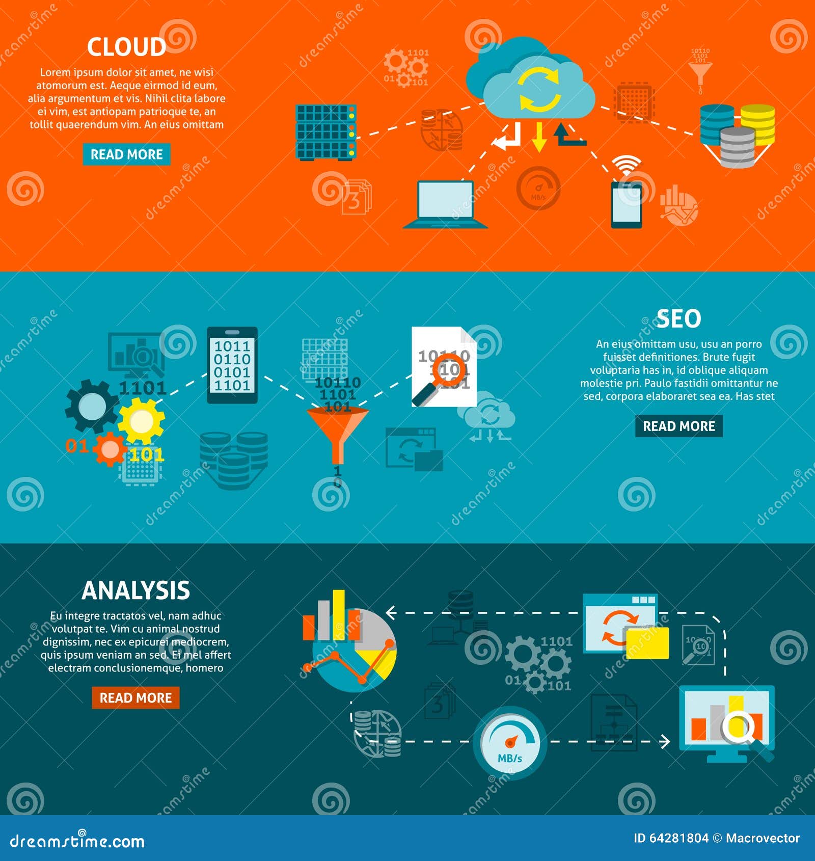 Database Analytics Flat Horizontal Banners Set Stock Vector ...