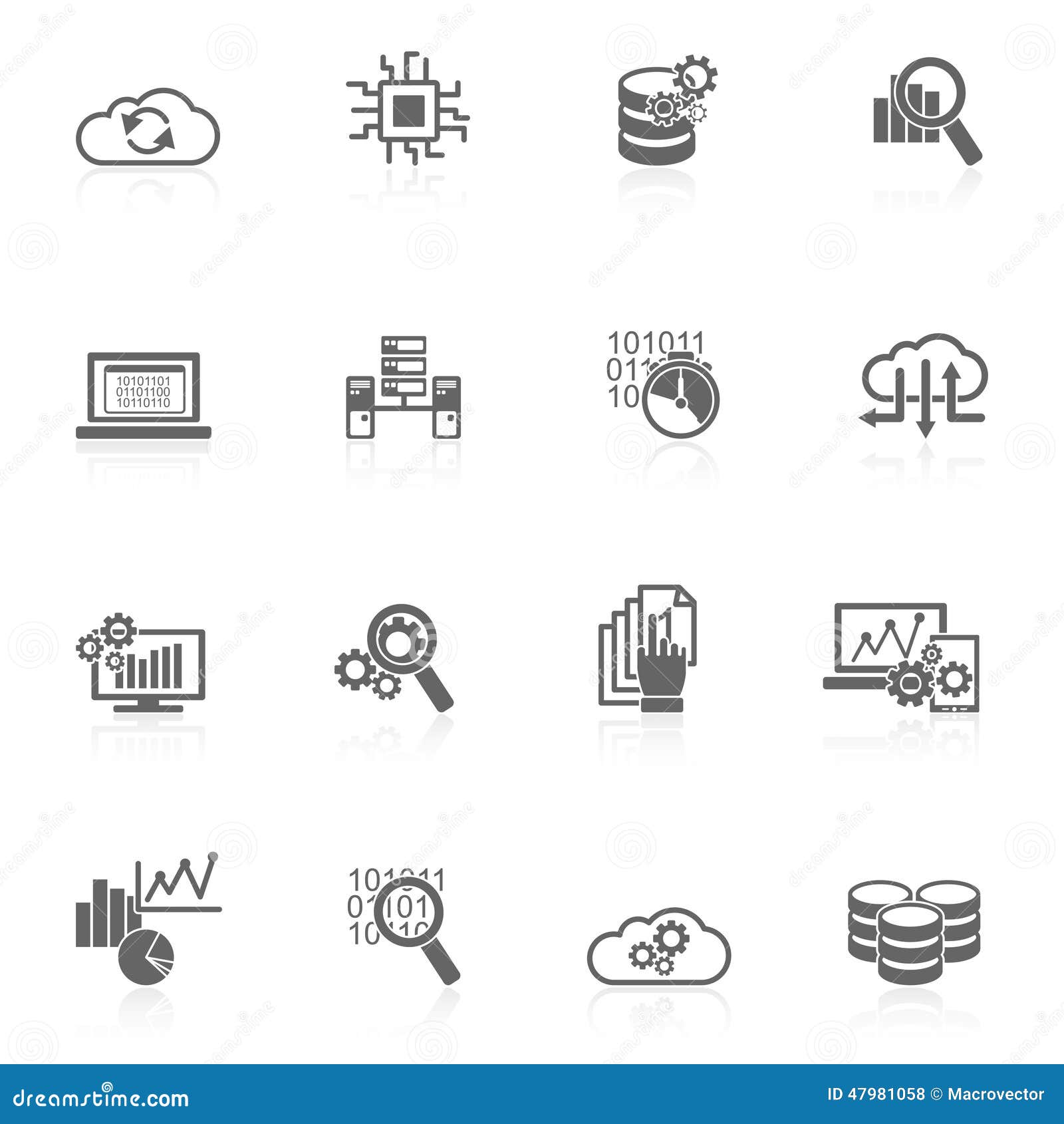 Database Analytics Icons Black Stock Vector - Illustration of digital ...