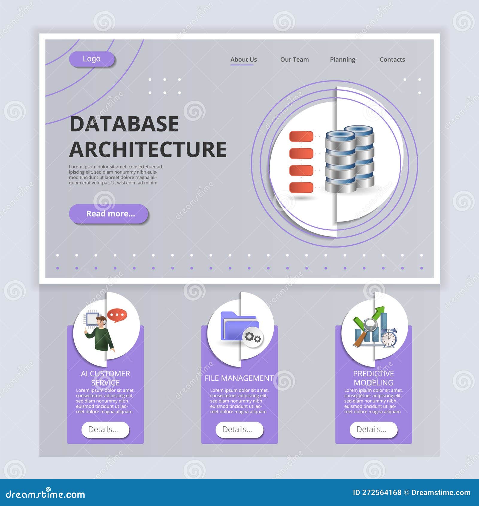Database Architecture Flat Landing Page Website Template Ai Customer Service File Management