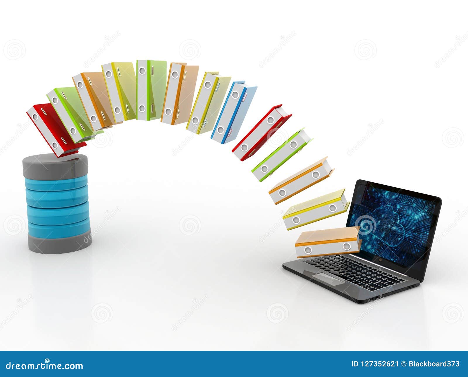 Database Or Archive Concept Laptop And File Cabinet With Ring Binders
