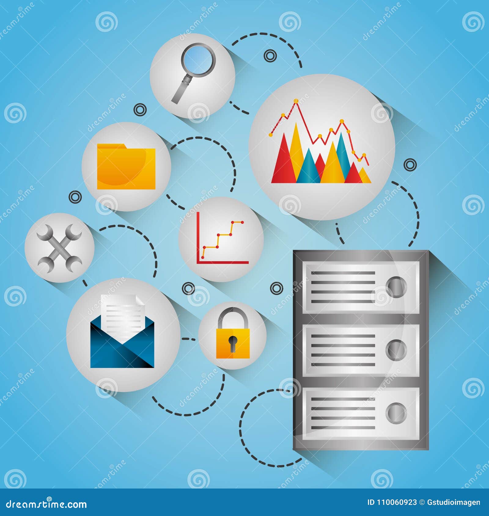 Database Center Diagram Protection Network Icons Stock Vector