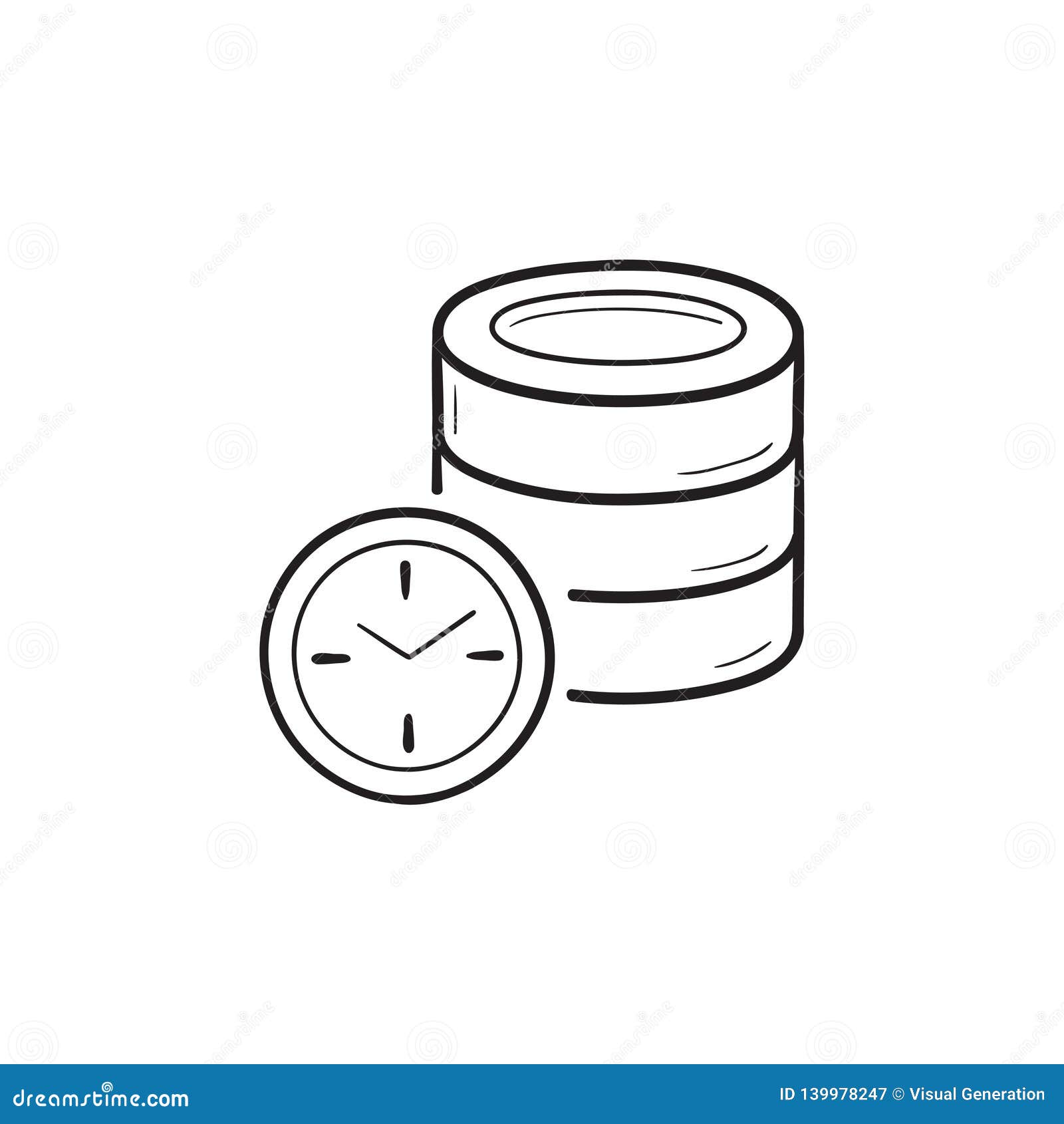 Database with Clock Hand Drawn Outline Doodle Icon. Stock Vector ...