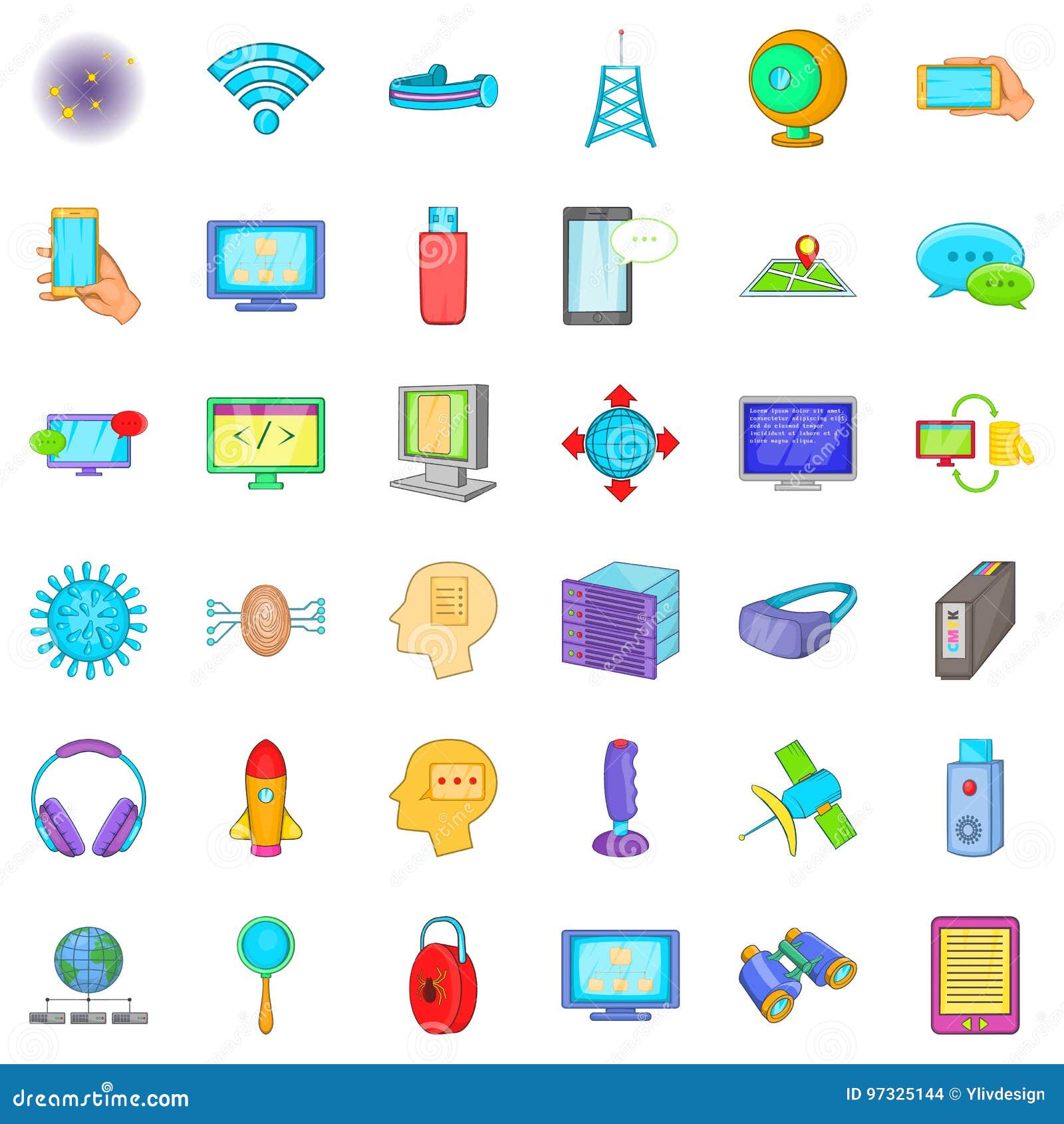 Database and Cloud Icons Set, Cartoon Style Stock Vector - Illustration ...