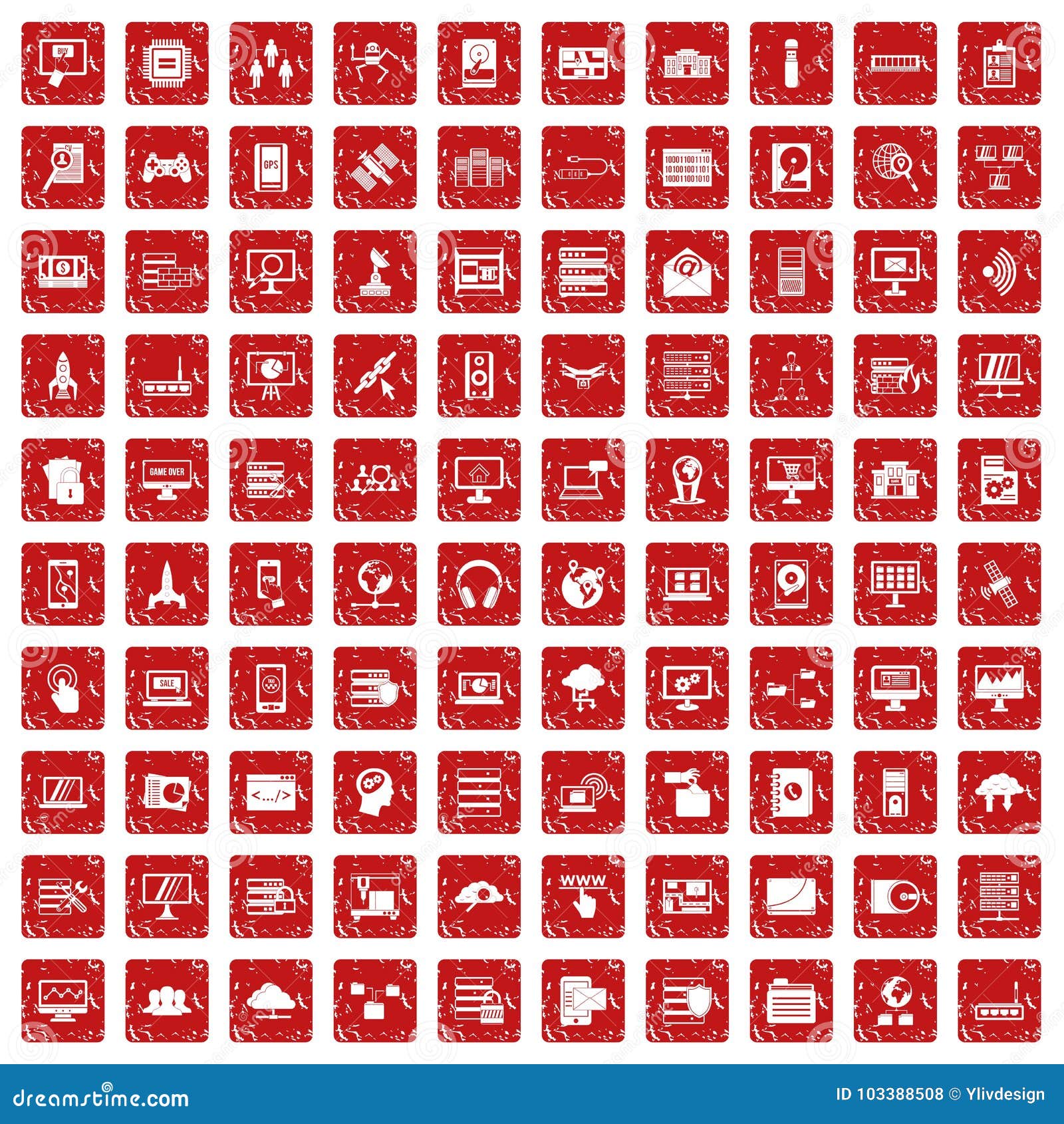 100 Database and Cloud Icons Set Grunge Red Stock Vector - Illustration ...