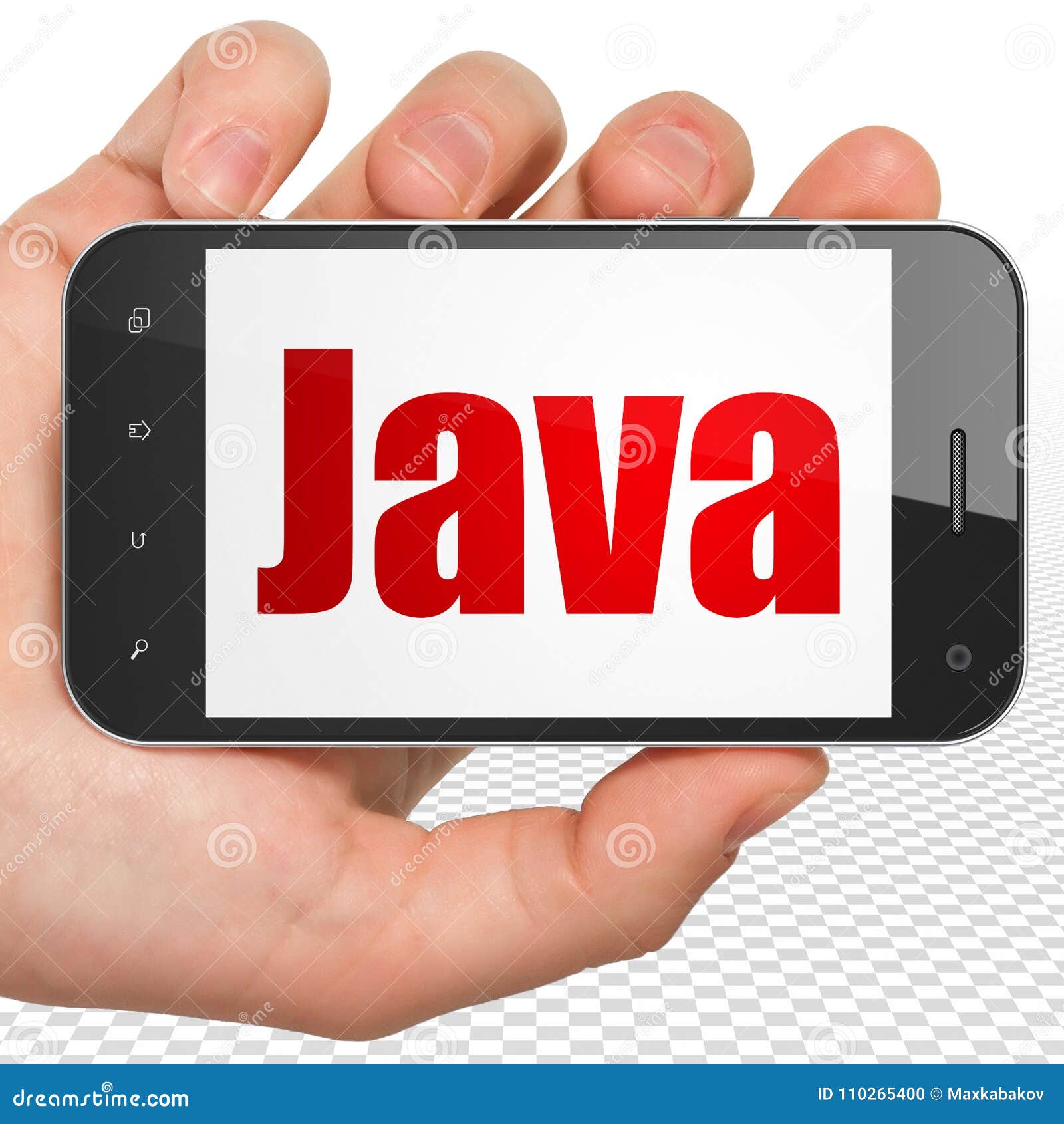 Database Concept: Hand Holding Smartphone with Java on Display Stock ...